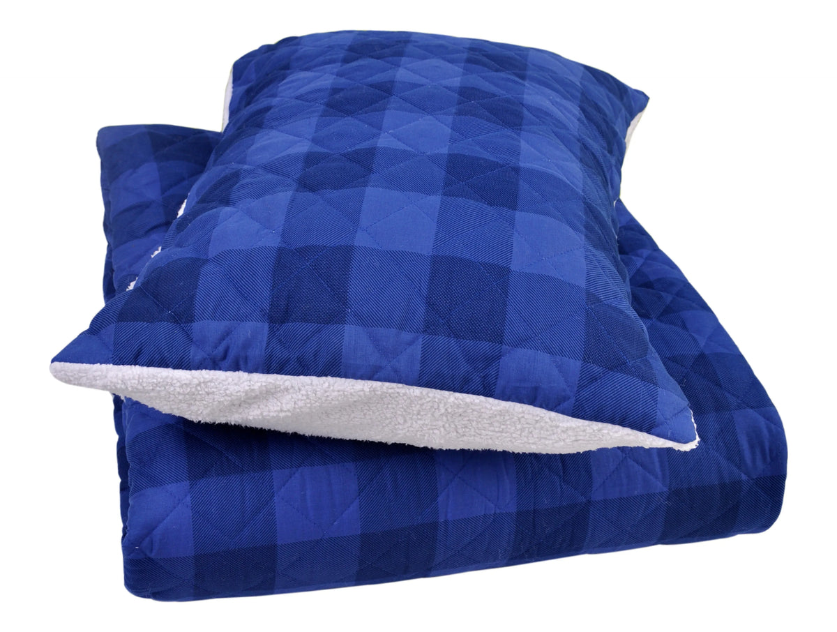 Montana Blue Check Microfiber Quilt Set Sherpa Back home decor - Mod ...